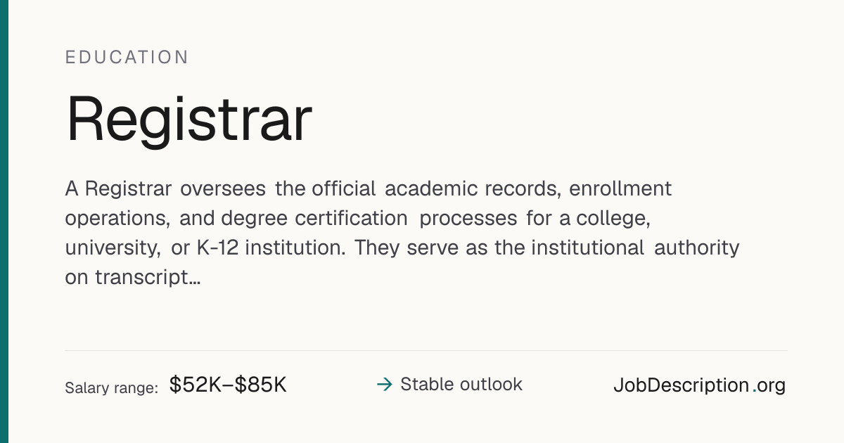 Registrar Job Description, Salary & Career Outlook | JobDescription.org
