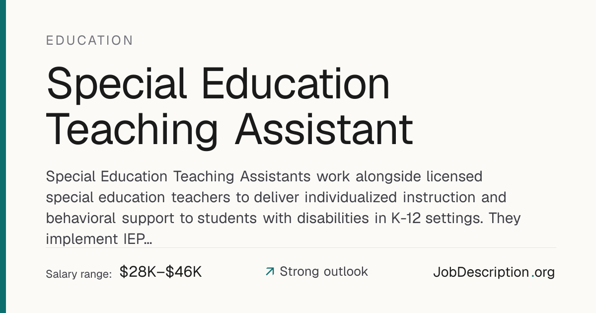 Special Education Teaching Assistant Job Description, Salary & Career ...
