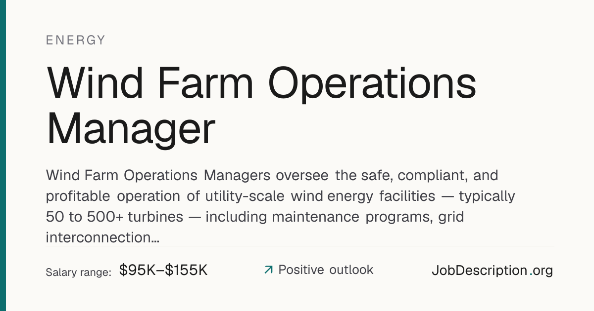 Wind Farm Operations Manager Job Description, Salary & Career Outlook ...