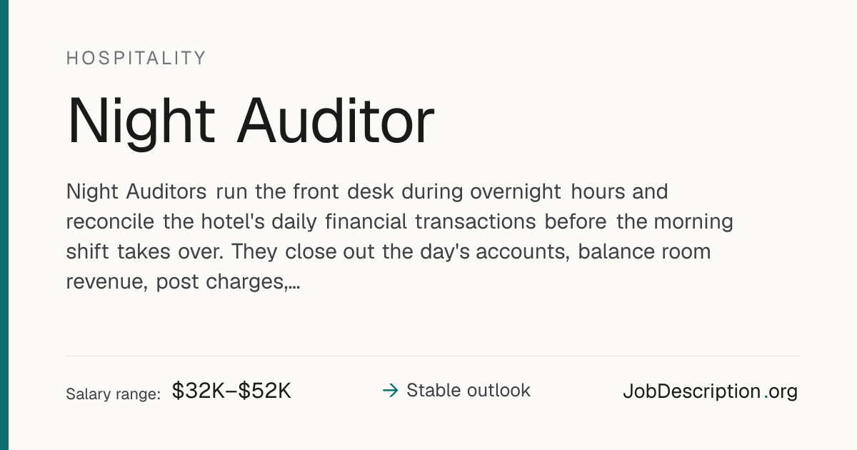Night Auditor Job Description, Salary & Career Outlook | JobDescription.org