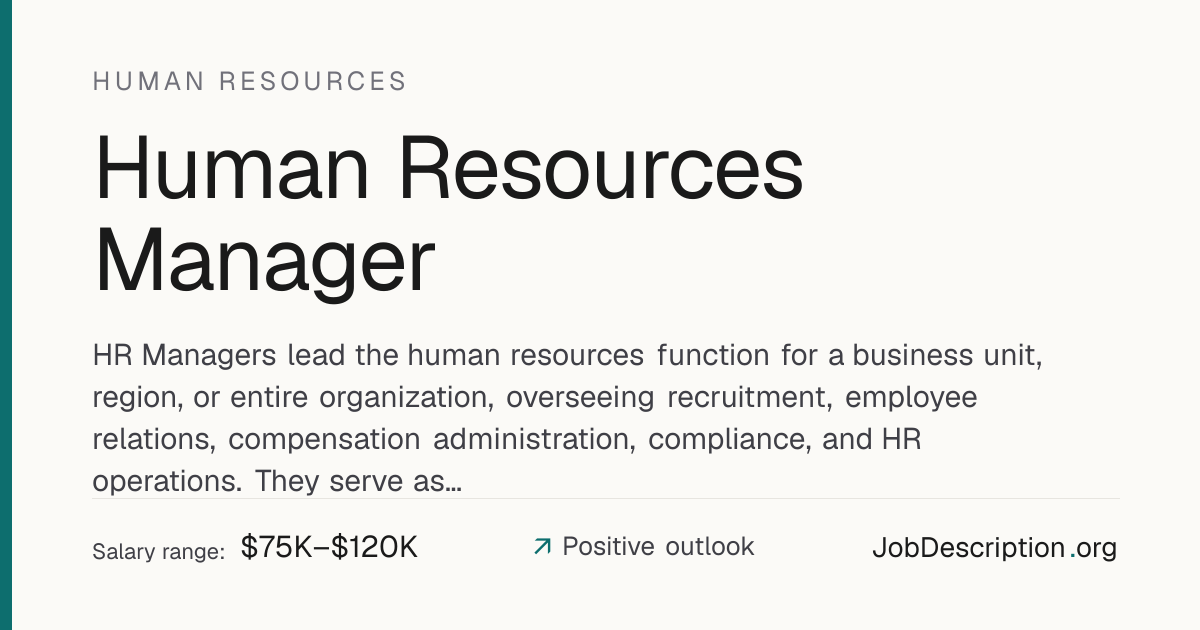 Human Resources Manager Job Description, Salary & Career Outlook ...