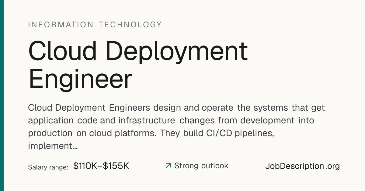 Cloud Deployment Engineer Job Description, Salary & Career Outlook ...