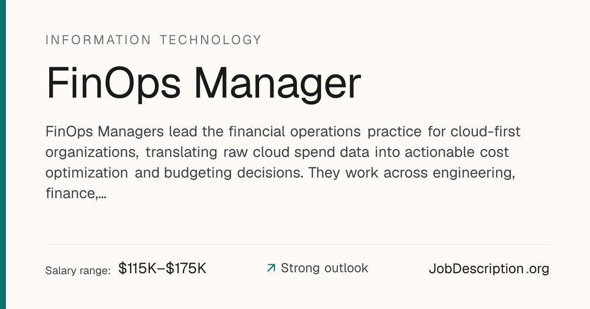 FinOps Manager Job Description, Salary & Career Outlook ...