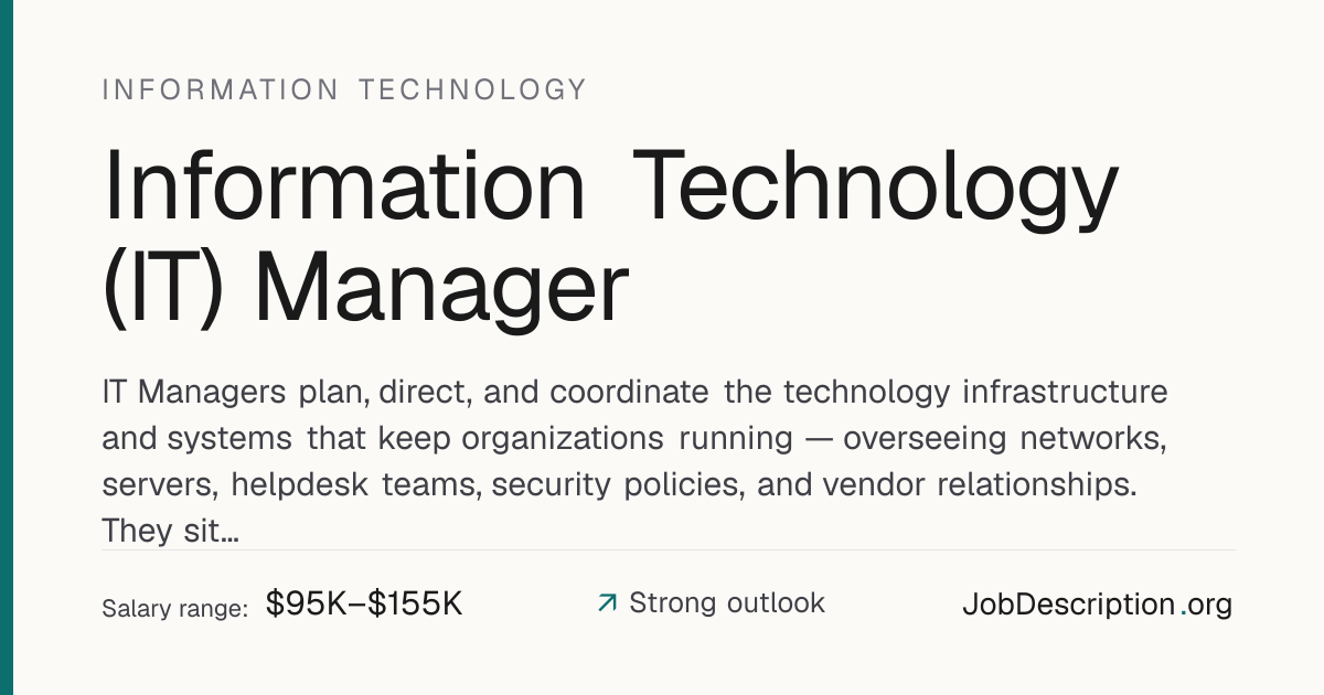 Information Technology (IT) Manager Job Description, Salary & Career ...