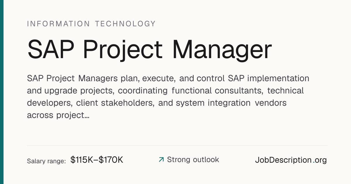 SAP Project Manager Job Description, Salary & Career Outlook ...