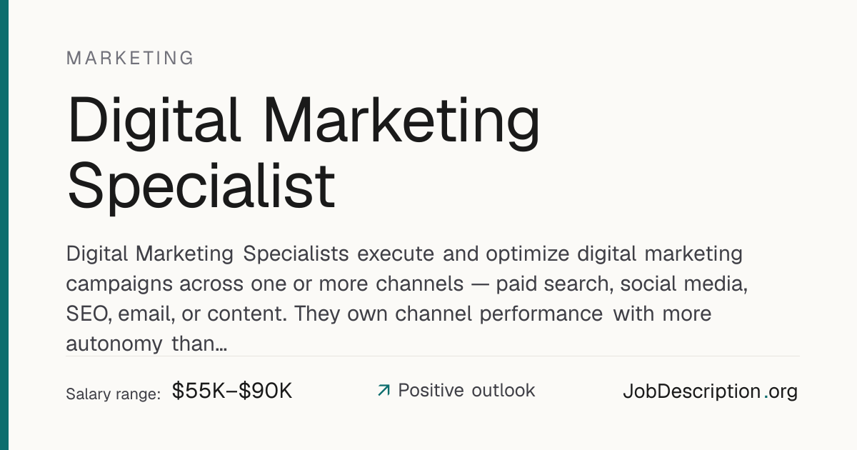 Digital Marketing Specialist Job Description, Salary & Career Outlook ...
