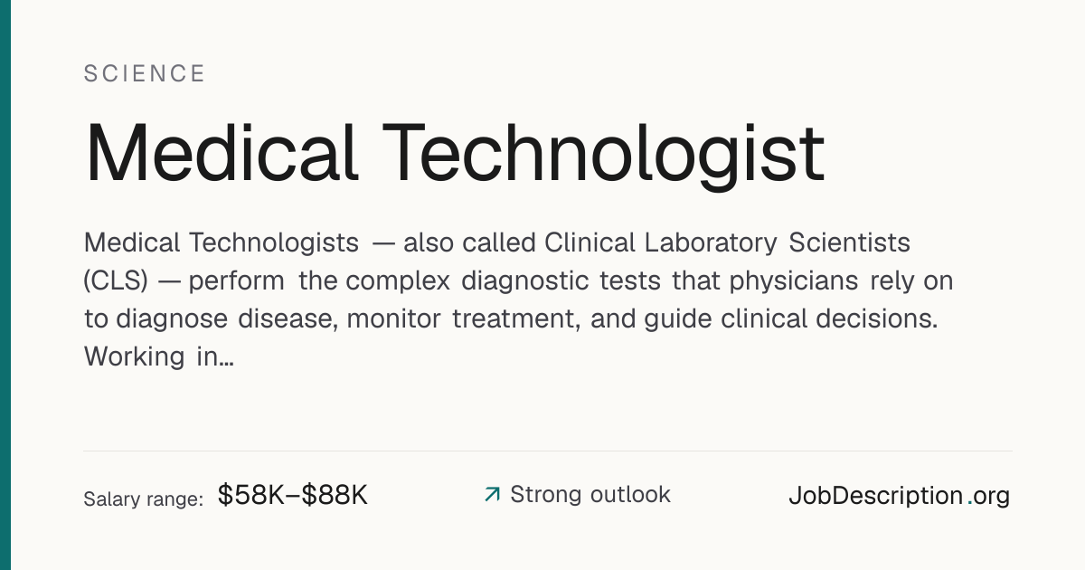 Medical Technologist Job Description, Salary & Career Outlook ...