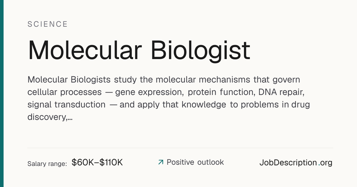 Molecular Biologist Job Description, Salary & Career Outlook ...