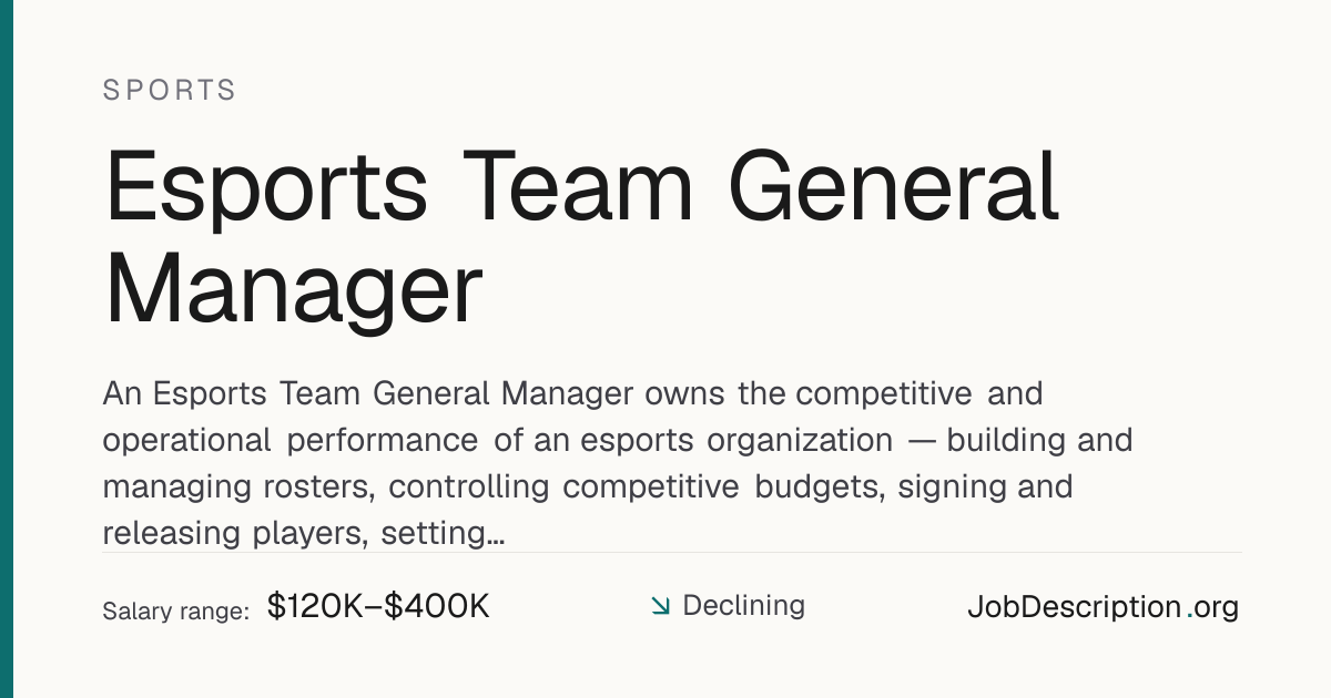 Esports Team General Manager Job Description, Salary & Career Outlook ...