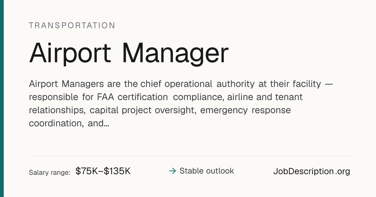 Airport Manager Job Description, Salary & Career Outlook ...