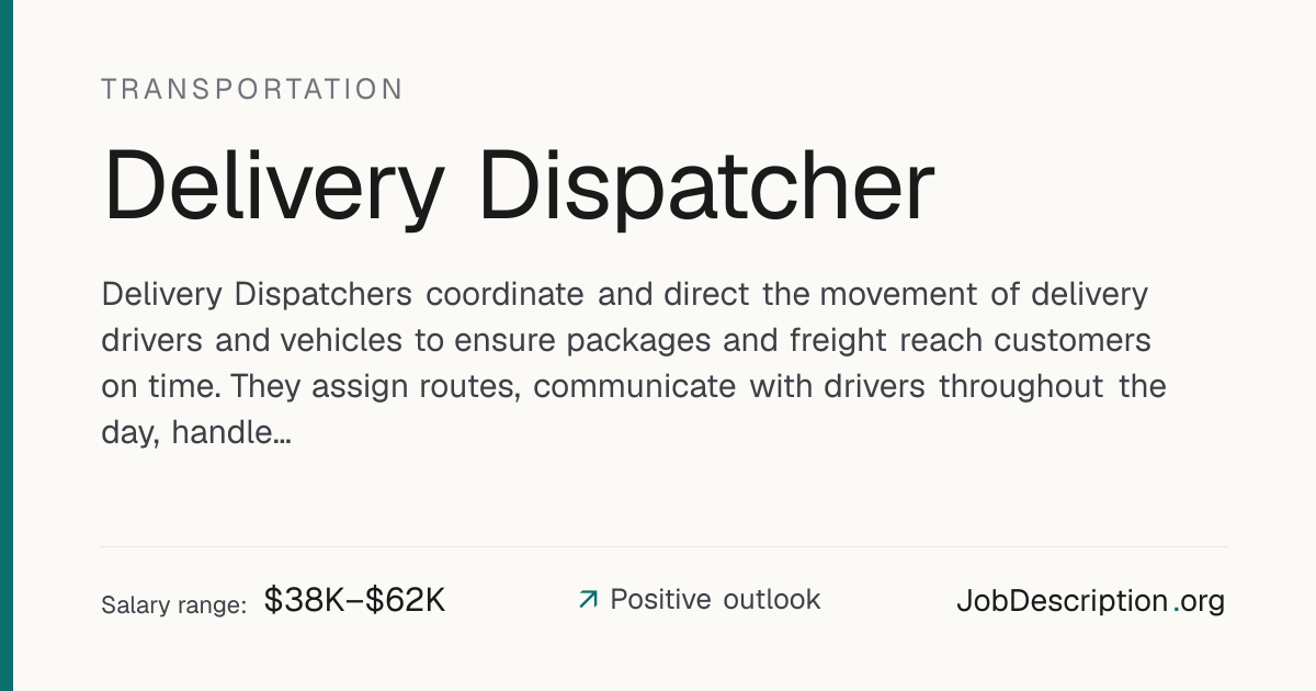Delivery Dispatcher Job Description, Salary & Career Outlook ...