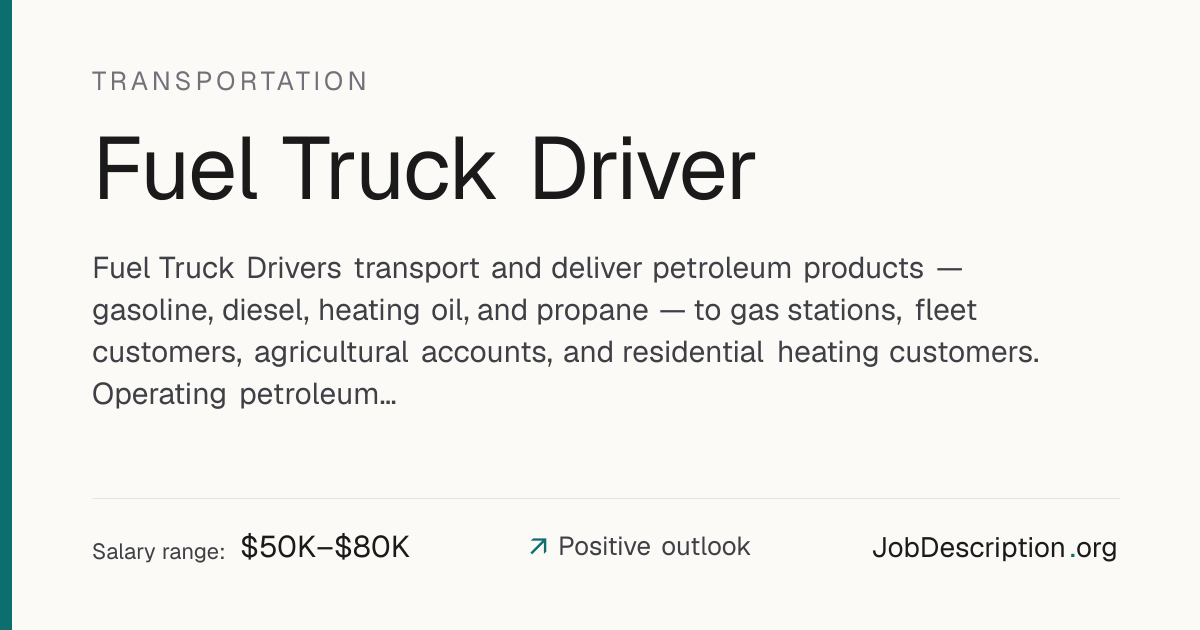 Fuel Truck Driver Job Description, Salary & Career Outlook ...