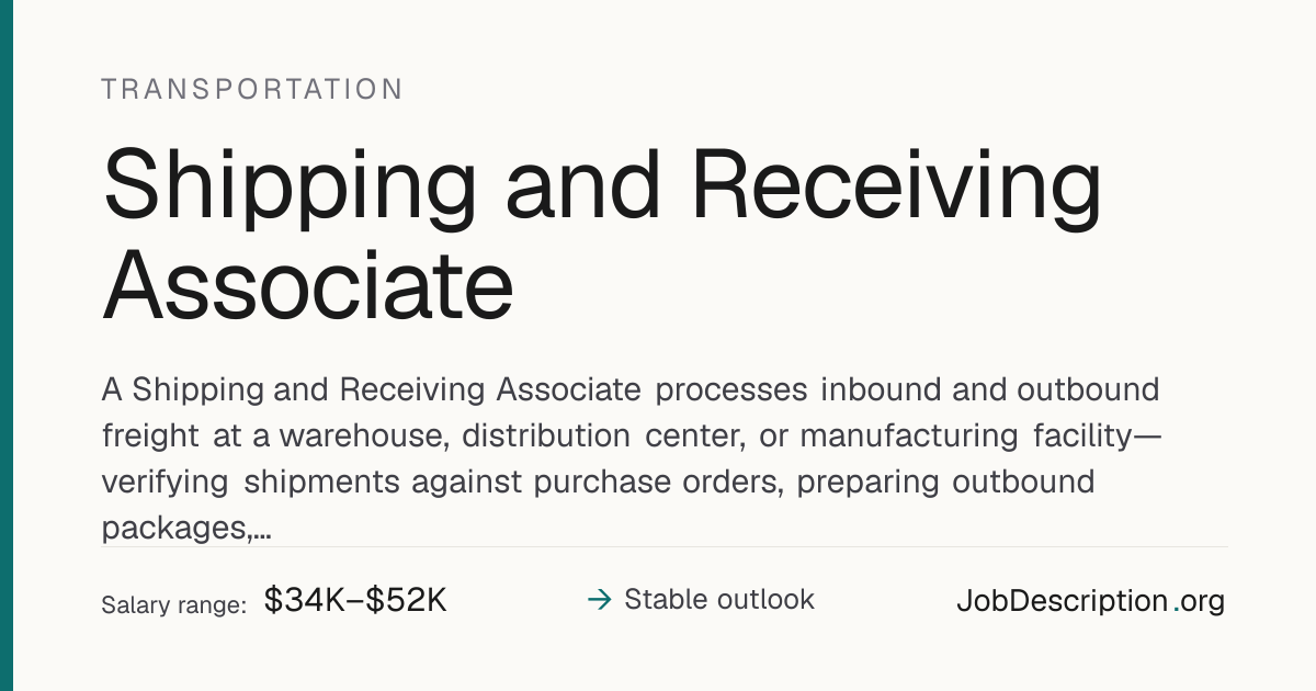 Shipping and Receiving Associate Job Description, Salary & Career ...